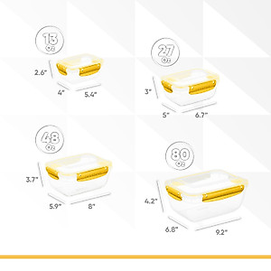 Superio Plastic Airtight Food Storage Containers, Set of 4 Sealed Clear Container Bowls with Lids, BPA Free, Rectangular, Yellow