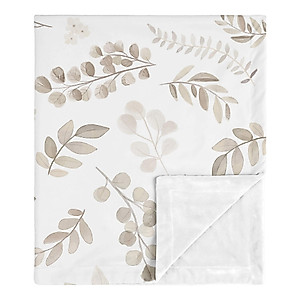Sweet Jojo Designs Floral Leaf Baby Boy Girl Blanket Receiving Security Swaddle for Newborn Toddler Nursery - Ivory Cream Beige Taupe White Gender Neutral Boho Watercolor Botanical Flower Woodland