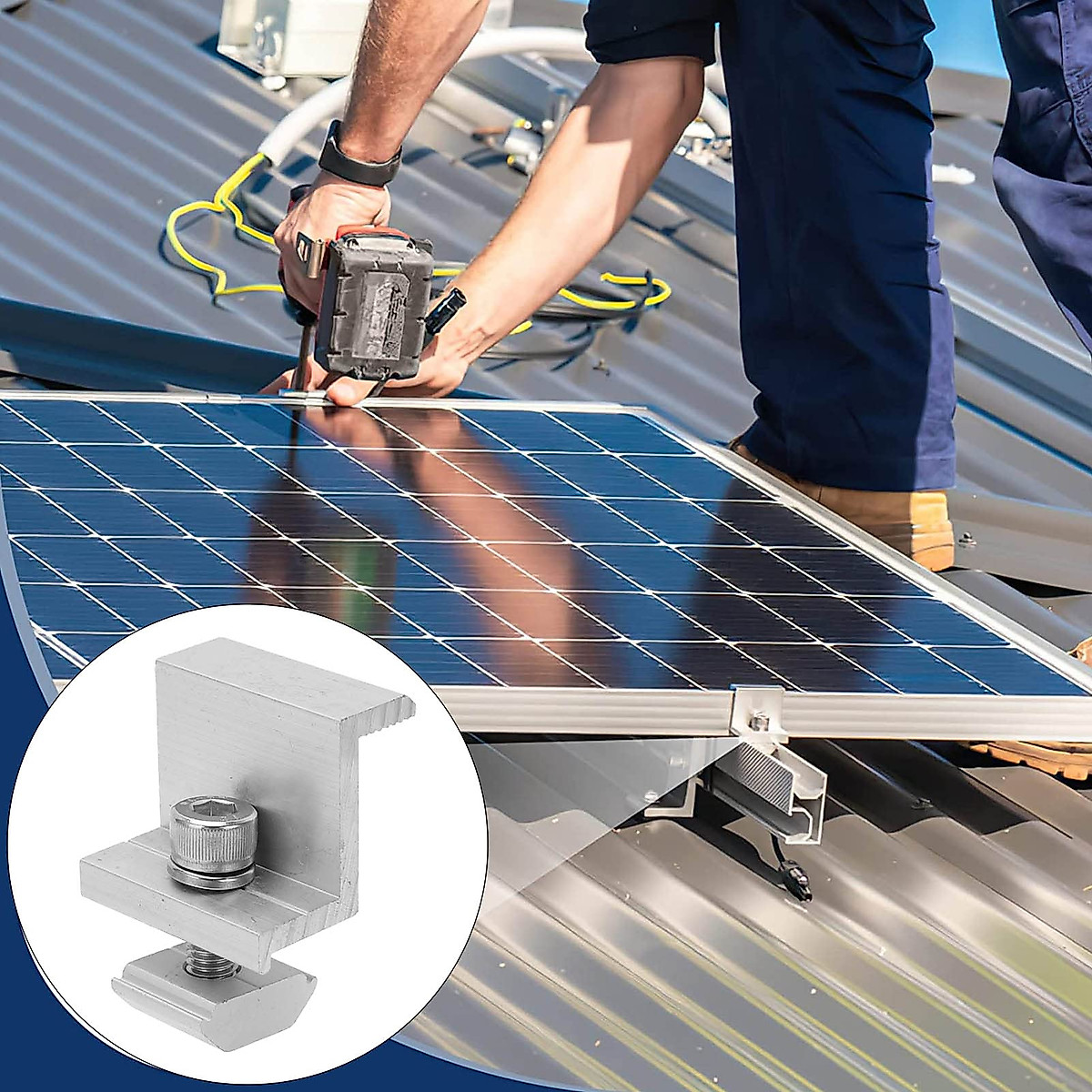 10PCS Solar Rail End Clamps Solar Mount Z Bracket Aluminum Alloy Pressing Block PV Panel Rail End Grounding Clamps (35mm)