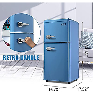 KRIB BLING Refrigerator with Freezer 3.5 Cu.Ft with 7 Level Adjustable Thermostat Control 2 Door Energy Saving Top-Freezer Compact Refrigerator Blue