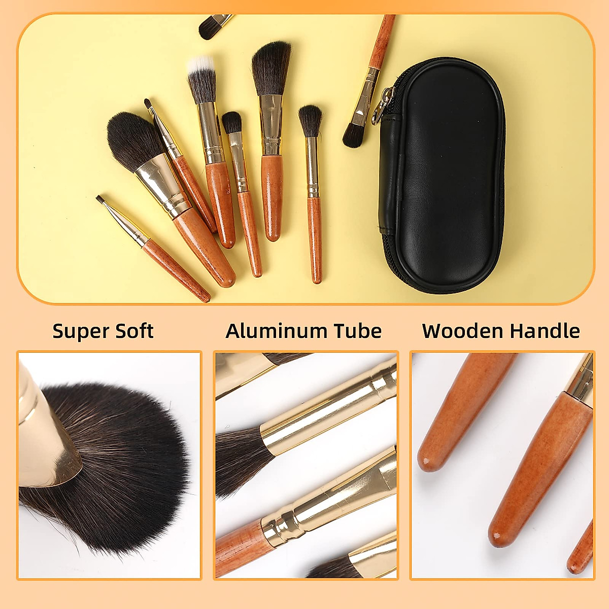 Pimoys 9PCS Travel Makeup Brushes Set, Mini Make Up Brushes with Case Portable Synthetic Brushes for Foundation Blush Powder Eye Shadow Cosmetics