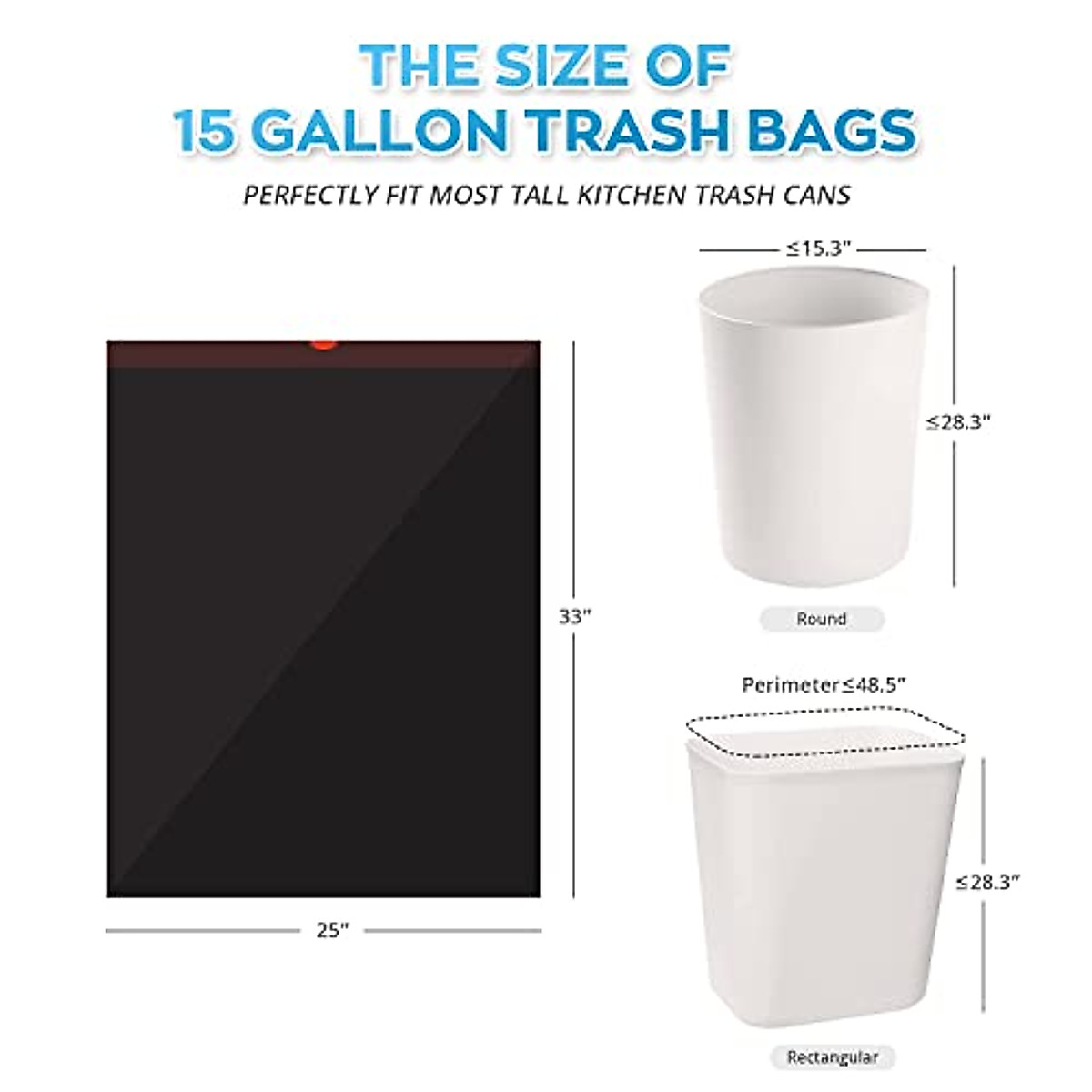 Ultra Strong 15 Gallon Drawstring Trash Bags (102 Count) Large Heavy Duty Thicken Plastic Tall Kitchen Garbage Bags Black for Kitchen Office Lawn Yard by Glasho