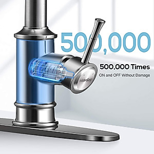 Kitchen Faucet with Pull Down Sprayer Brushed Nickel - WaterSong Kitchen Sink Faucet Single Handle 1Hole with Deck Plate, Farmhouse Kitchen Sink Faucet for Kitchen Sink RV, 3 Spray Mode,100% Lead-free