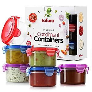 Salad Dressing Container to go, 6 Pack | 2.7 Oz. Dressing Containers for Lunch Box | Small Containers with Lids | Dip Containers for Lunch Box | Condiment Containers with Lids, Leakproof, BPA Free