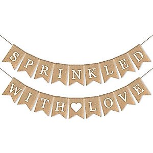 SWYOUN Burlap Sprinkled with Love Banner Baby Shower Birthday Party Garland Mantel Fireplace Sprinkle Party Decoration