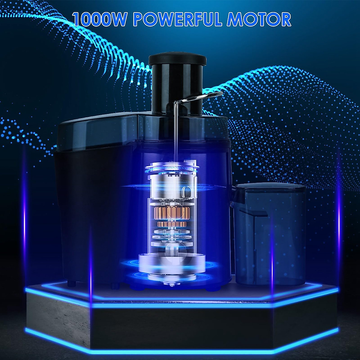 TeqHome Juicer Machines, 1000W Centrifugal Juice Extractor with Larger 3.2'' Feed Chute, 3-Speed Setting, Easy to Clean, Upgraded Stainless Steel Juicer Extractor for Fruits & Vegetables, BPA-Free