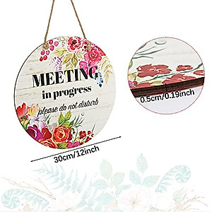 Capaniel Double-Side Meeting Do Not Disturb Door Sign- 12" Welcome Please Knock Hanging Decorative Wood Sign In a Meeting Sign for Office Door Meeting Room Home Study, Law Firms, Hotels
