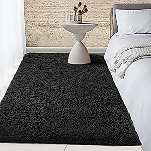 Sovolibee Ultra Soft Fluffy Area Rugs for Bedroom Living Room, Indoor Shaggy Non-Slip Floor Carpet for Room Girls Dorm Baby Nursery Play Mat- Modern Home Decor Rug 4 x 5.3 Feet Black