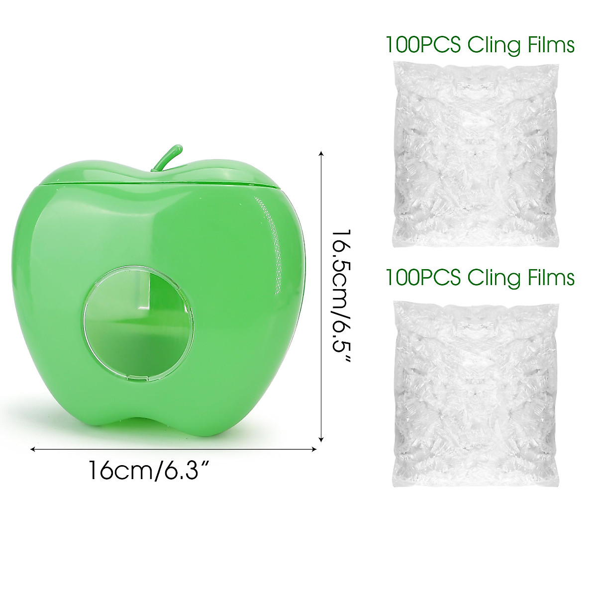 Plastic Wrap Storage Box with 200pcs Disposable Cling Film Food Cover, Reusable Wall-Mounted Punch-Free Dispenser for Elastic Sleeve Bag, Extractable Shower Caps Organizer for Kitchen Bathroom (Green)