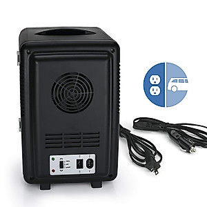 Personal Chiller Led Lighted Mini Fridge Dry erase surface keeps warm or cold for in house or on the go includes two plugs, Black, 6L