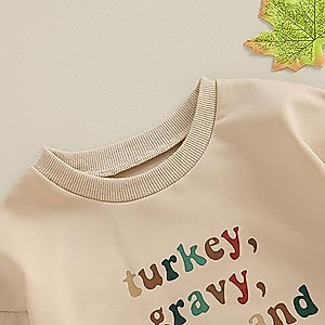 YINGISFITM Thanksgiving Baby Girl Boy Outfit Long Sleeve Turkey Sweatshirt Shirt Onesie Bubble Romper Fall Winter Clothes (Khaki Turkey Gravy, 0-3 Months)