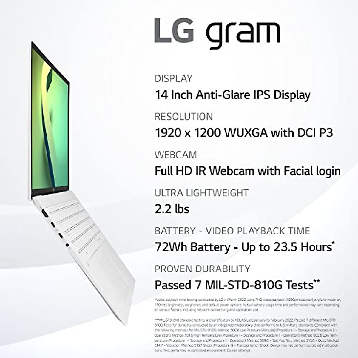 LG gram (2022) 14Z90Q Ultra Lightweight Laptop, 14" (1920x1200) IPS Display, Intel Evo 12th Gen i5 1240P Processor, 8GB LPDDR5, 512GB NVMe SSD, FHD Webcam, WiFi 6E, Thunderbolt 4, Windows11, White