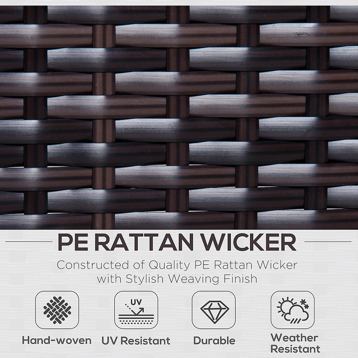 Outsunny 5-Piece Patio Furniture Set with Cushions, Outdoor PE Rattan Wicker Sofa Set, Sectional Furniture with Pillows, Glass Coffee Table for Garden, Backyard, Brown/Cream White