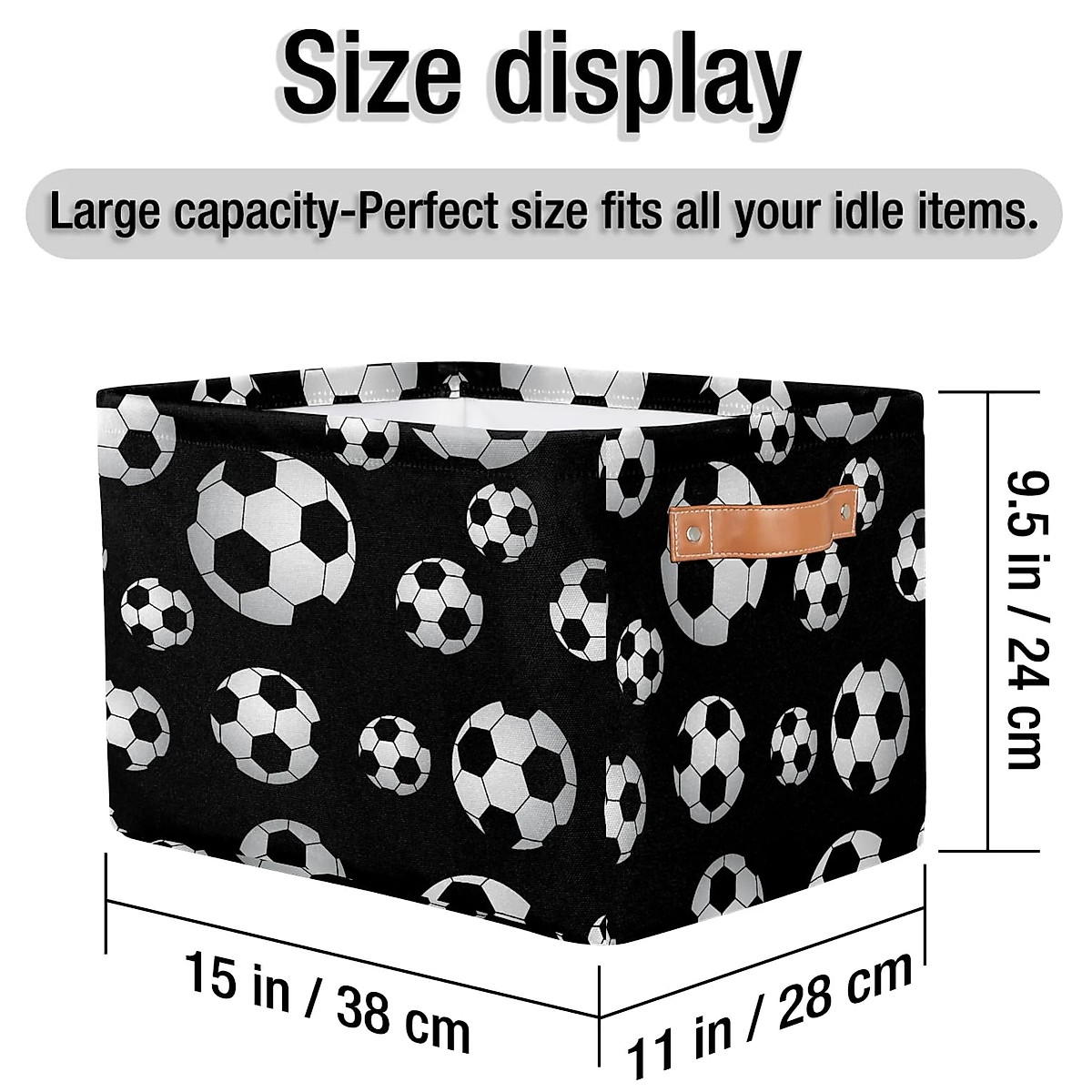 Bardic Soccer Large Foldable Storage Baskets with Handles, Ball Fabric Collapsible Storage Bin Organizer Bag for Girls Storage Toy Home Pet Closets Offices Bedrooms