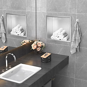 Elefloom Shower Niche, Stainless Steel Modern Bathroom Niche, No Tile Needed Recessed Shower Shelf Organizer for Storage, Stainless Steel, Silver Grey, 12"×12"