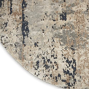 Nourison Concerto Beige/Grey 7'10" x roundArea Rug, Abstract, Distressed, Easy Cleaning, Non Shedding, Bed Room, Living Room, Dining Room, Kitchen, (8' Round)
