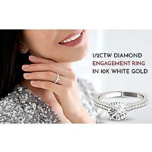 JewelMore 1/2ctw Diamond Engagement Ring in 10k White Gold (white-gold, 8)