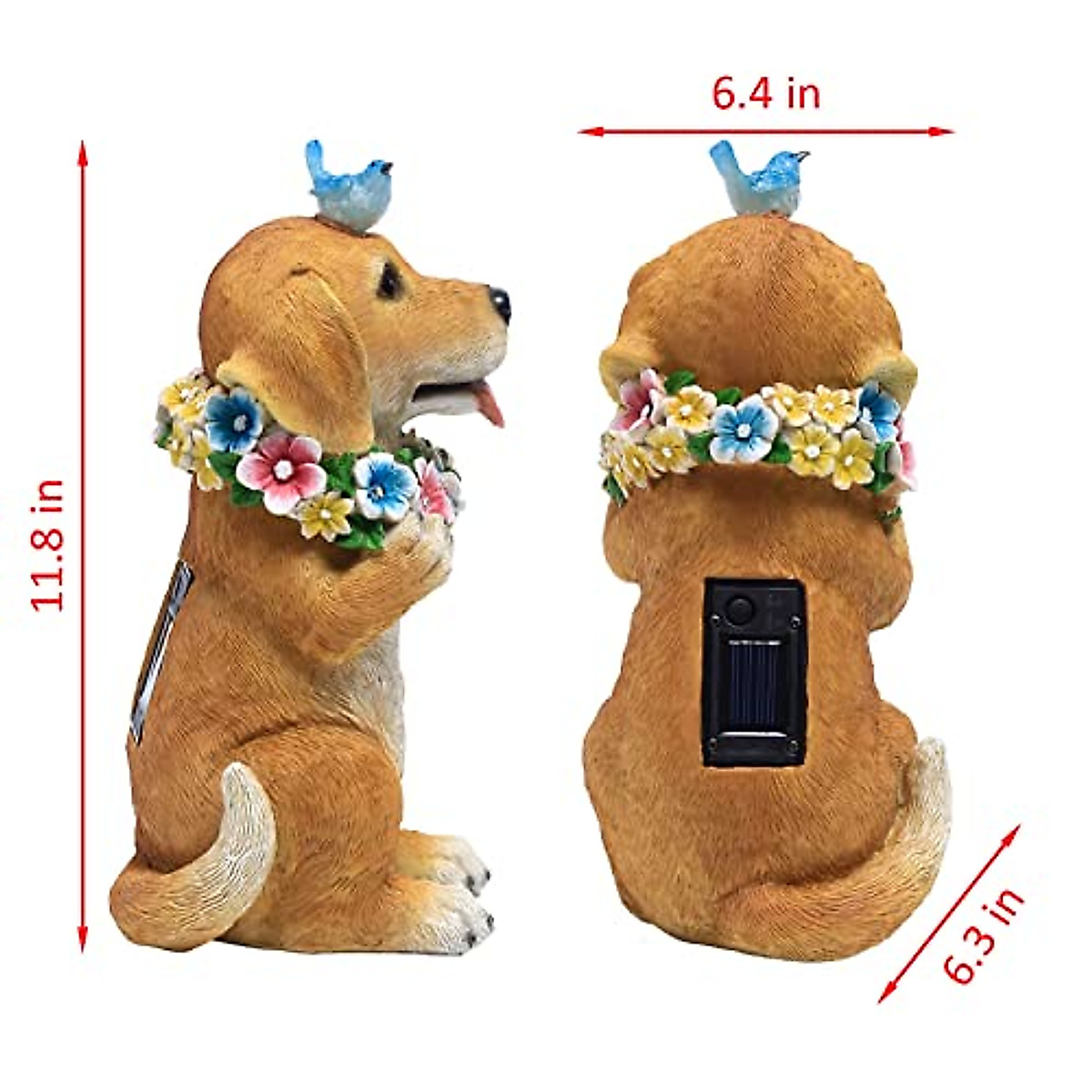 Pohabery Dog Garden Statue Dog Statue Solar Dog and Butterfly LED Lights Figurine Outdoor Decoration for Patio Yard Lawn