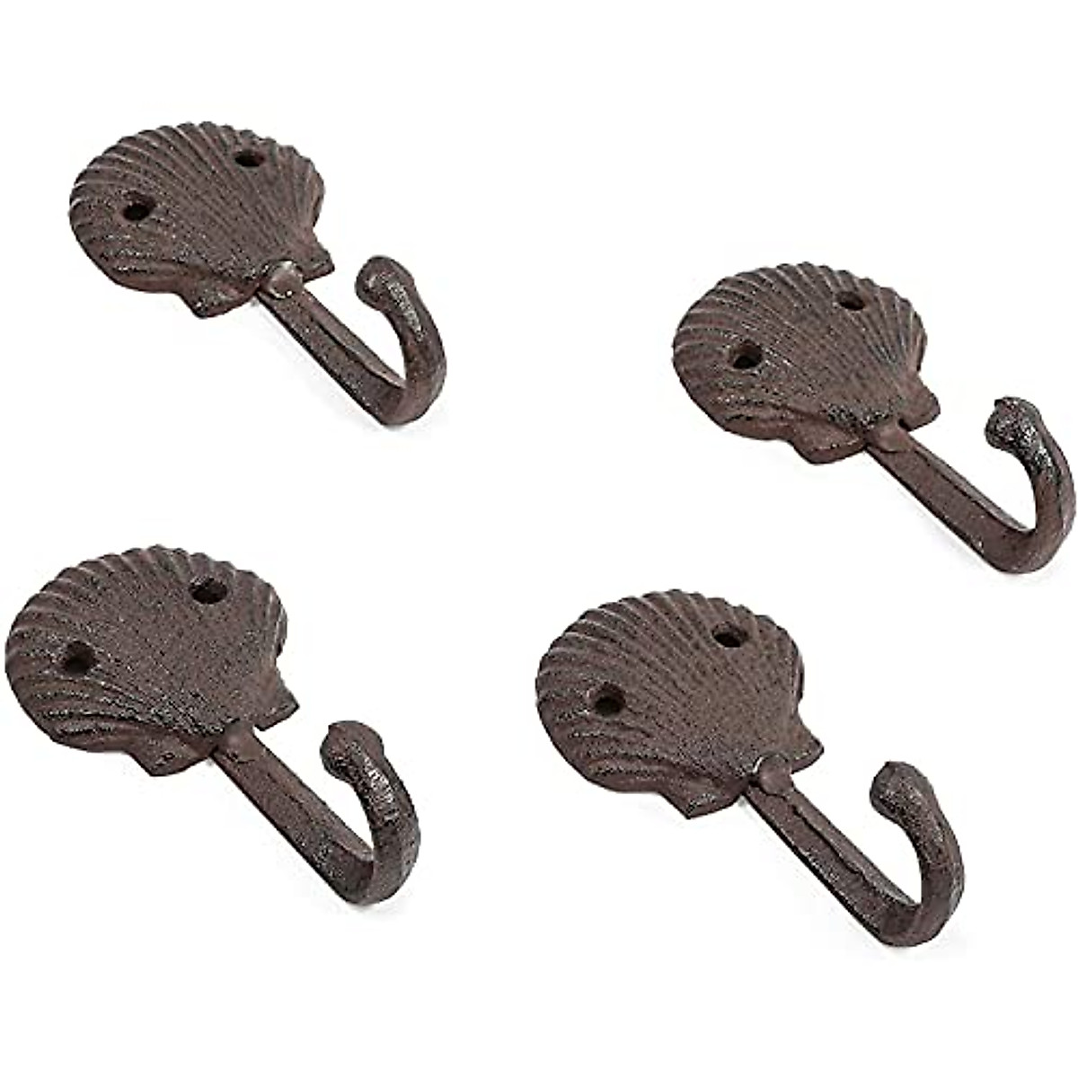 Cast Iron Seashell Wall Hooks for Beach House Decor ( 0.3 x 4 x 2.3 in, 4 Pack)