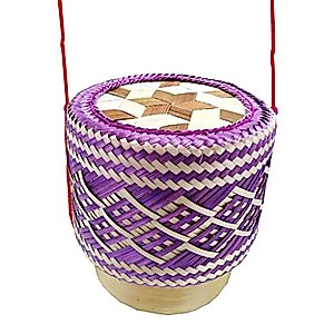 Sticky Rice Basket - Kratip Thailand Handmade Bamboo Rice Container Size 6 inches rice capacity 0.7 kg, Lavender