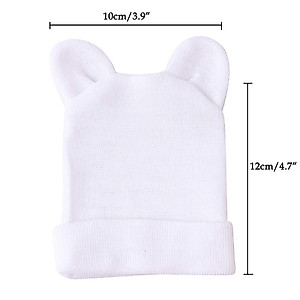 Aablexema Newborn Hat with Ears - Infant Boys Hospital Hat Baby Nursery Beanie Caps 0-3 Months(3pcs, A White & Blue & Grey)