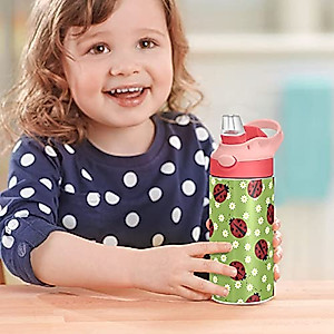 ALAZA Ladybug Kids Water Bottles with Lids Straw Insulated Stainless Steel Water Bottles Double Walled Leakproof Tumbler Travel Cup for Girls Boys Toddlers 12 oz,Pink