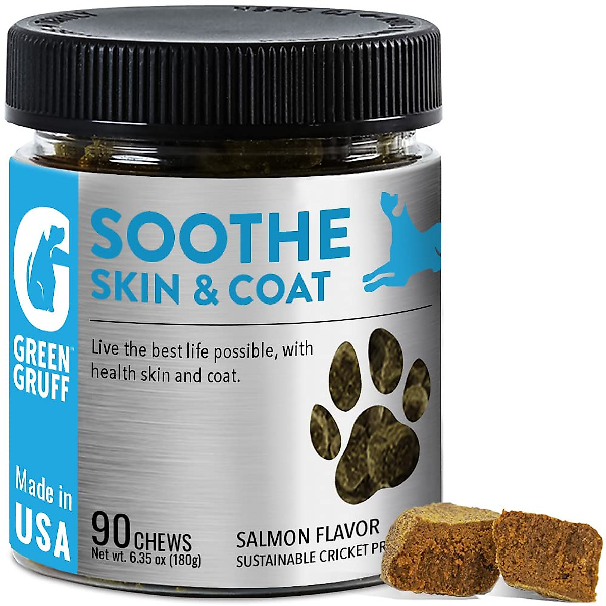 Green Gruff Dog Skin and Coat Supplement - Organic Dog Allergy Chews - Dry Skin, Shedding, Dog Itch Relief - Dog Omega 3 Supplement - Made in USA, Protein - Rich - Anti Itch for Dogs - 90 Chews