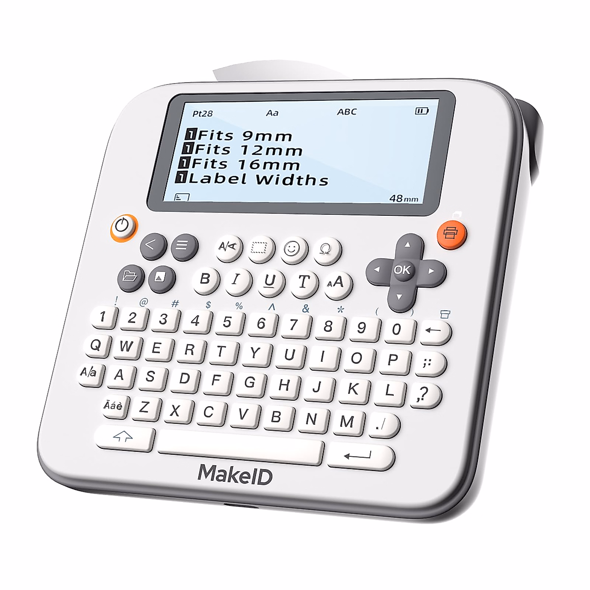 Makeid E1 Portable Label Maker - Bluetooth Compatible Thermal Printer - QWERTY Keyboard, 4.42" LCD Screen - Prints 9mm, 12mm, 16mm Clear Waterproof Sticker Labels - Includes USB Cable