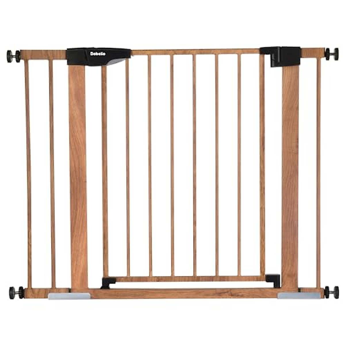 BABELIO Metal Baby Gate with Wood Pattern, 29-40" Easy Install Pressure Mounted Dog Gate, Ideal for Stairs and Doorways, with Wall Protectors and Extenders, No Tools Required
