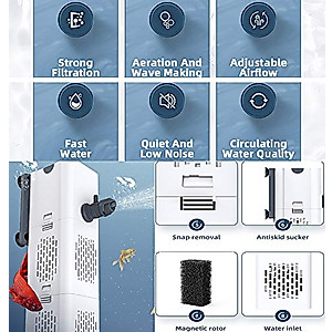 Ultra Quiet Fish Tank Filter 4-in-1 Internal Aquarium Filter,500-1800L/H Submersible Water Filter Pump Multifunctional Filter Water Pump for Betta, Turtle, Pond Fish, Garden. (6W 134GPH (500L/H))