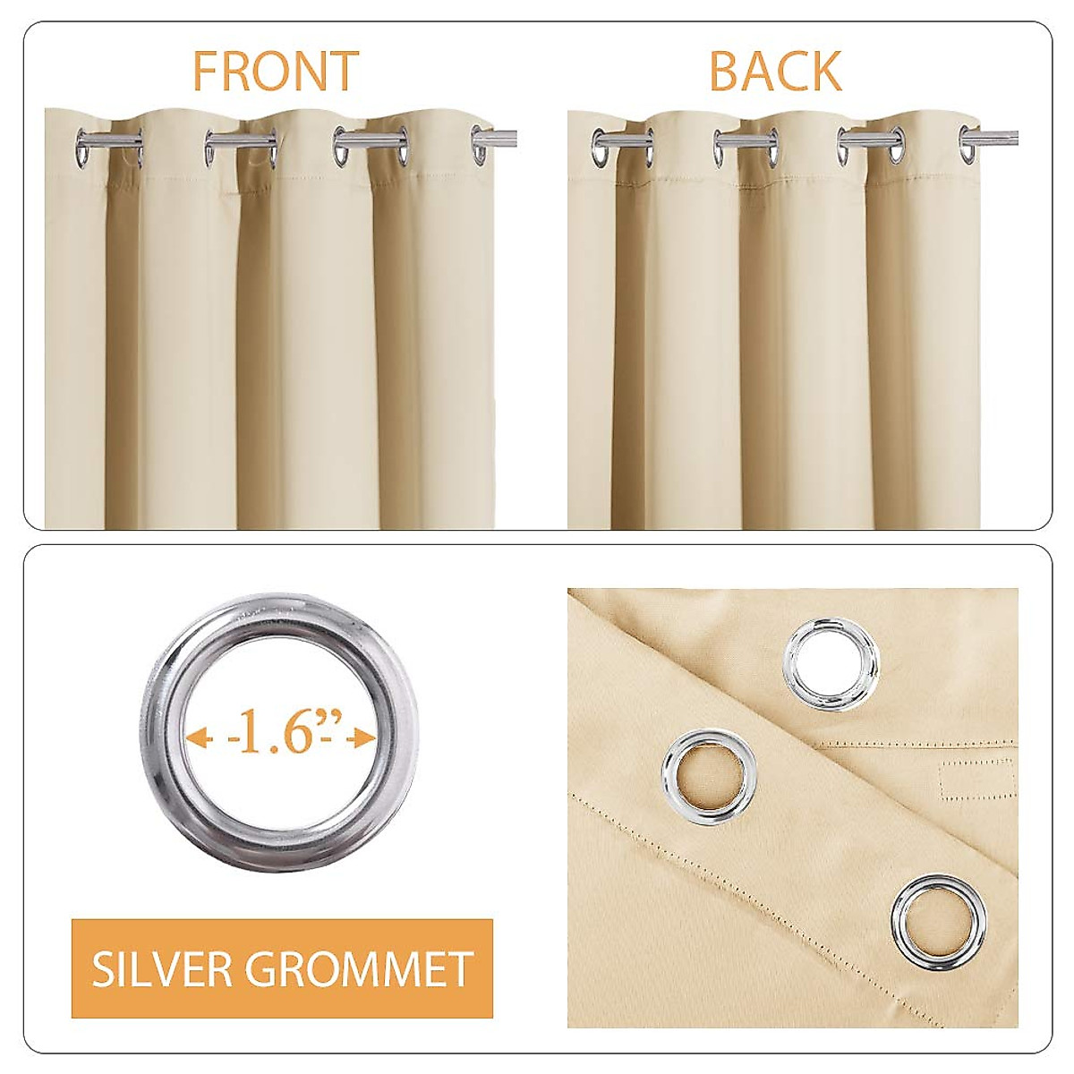 RYB HOME Noise - Blackout - Thermal Insulated Curtains for High Ceiling Window Decoration, 3 Layers Notoxic Detachable Felt Liner for Studio Sliding Door Bedroom, 52 x 95, Biscotti Beige, 1 Pair