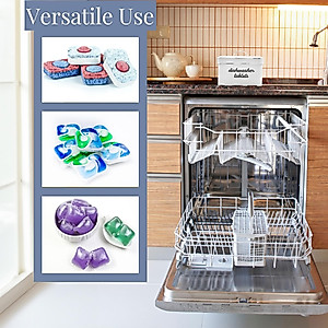 AuldHome Dishwasher Pod Holder, Tablet Container; White Enamelware Rustic Kitchen Storage Tin with Lid