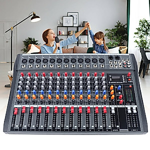 Professional Audio Mixer Sound Board Console,12 Channel Studio Audio Mixer,Bluetooth USB Live Studio Audio Mixing Power Mixing Amplifier Studio Audio DJ KTV Mixing Console USB Slot