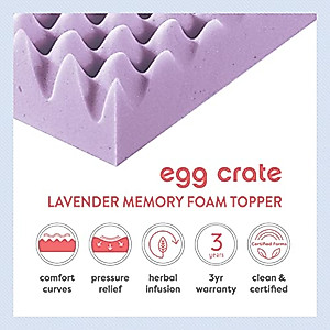 Best Price Mattress 2 Inch Egg Crate Memory Foam Mattress Topper with Soothing Lavender Infusion, CertiPUR-US Certified, Queen