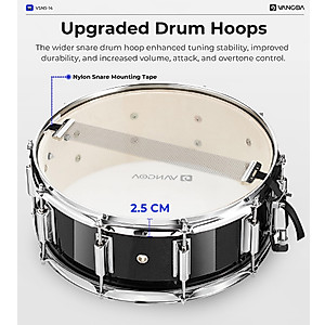 Vangoa Snare Drum Kit 14 x 5.5 Inches Marching School Band Student Beginner Practice Snare Drum with Stand, Gig Bag, 5A Drumsticks, Tuning Key, Coated Drum Head, Strap, Mute Pad, Black