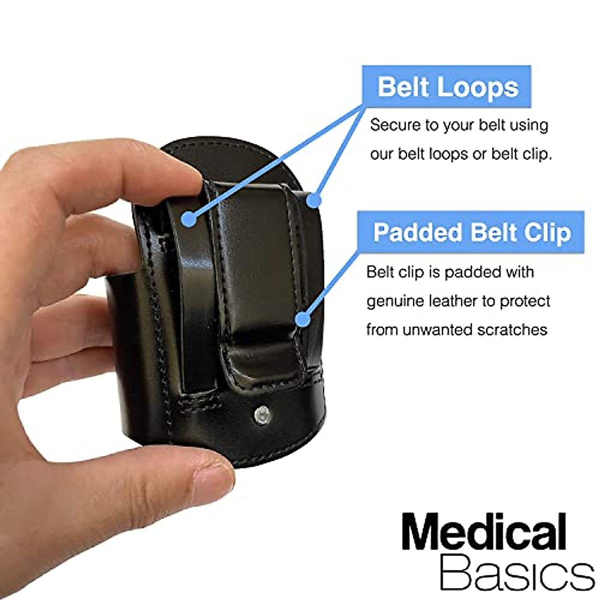 Stethoscope Holder with Velcro Closure and Padded Hip/Belt Clip (Navy) for Littmann - Genuine Leather Universal Stethoscope Holster