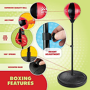 ToyVelt Punching Bag for Kids Boxing Set Includes Kids Boxing Gloves and Punching Bag, Standing Base with Adjustable Stand + Hand Pump - Top Gifting Idea for Boys and Girls Ages 3-8 Years Old
