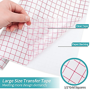 40FT Transfer Tape for Vinyl - Clear Vinyl Transfer Paper Tape Roll, 12” x 40 FT with 1/2 Red Grid Standard Tape for Cricut Adhesive Vinyl for Craft Decal, Mug Decal