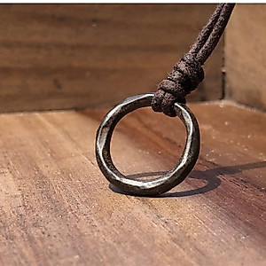 Circle Mens Necklace - Ring Karma Pendant, Boho Eternity Link, Hammered Accessories, Best Friend Gift, Women Gift To Husband, Girls and Boys Choker, Rings Collection, Cute Present (Rustic Brown)