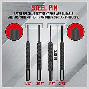 SEDY 18-Pieces Roll Pin Punch Set, Roll Pin Starter Punch, Brass, Steel, Plastic Punches & Brass/Polymer Hammer. Red Storage Carring Case provided