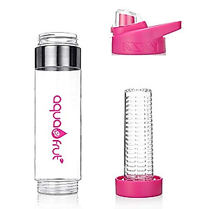 NEW AquaFrut Bottom Loading Fruit Infuser Water Bottle - BPA Free Tritan Plastic - Leak Proof - 24 OZ - Infusion Recipe eBook (Pink)