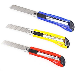 iRIIRIO 3 Sets Retractable Utility Knife with 18mm Extra Blade Retractable Craft Knife with Blade Utility Knife Retractable for Cutting Paper Cardboard Thin Sheet of Plastic Artwork