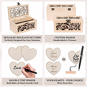 Alternative Guest Book Box - Wedding Guest book Alternative - 62 Large Wooden Hearts - Also for Baby Shower, Bridal Shower, Anniversary, Birthday, Retirement, Funeral Guest Book Alternatives, Pattern