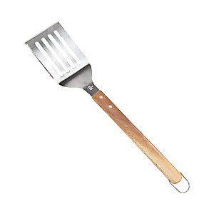 BBQ-AID Pro BBQ Metal Spatula - 17" Barbecue Spatula Stainless Steel with Serrated Knife Edge -Solid & Sturdy Turner Spatula- Acacia Wood Handle- Heavy Duty Built to Last Kitchen Spatula