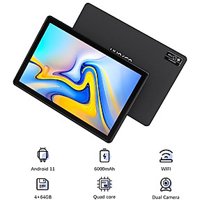 YUMKEM Tablet 10.1 inch, 4GB RAM 64GB Storage, Android 11 Go, 10 inch Android Tablets, 1280 X 800 IPS HD Display, Large Battery, Dual Camera, WiFi Only, Black