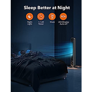 Tower Fan, 28dB 90°Oscillating Fan with DC Motor, 12 Speed Levels, 4 Wind Modes, 12-Hour Timer, Night Light, Portable Cooling Bladeless Floor Fan with Remote for Living Room Bedroom Office，42”