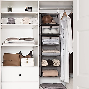 StorageWorks Fabric Storage Bins with Clear Window and 2 Handles, Foldable Closet Organizers for Shelves, Drawer Organizers for Clothing, Mixing of Brown and Gray, Medium, 2 Pack