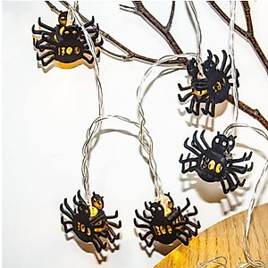 Halloween Spider String Lights, 9.8ft Hanging Halloween String Lights with 20 Spider Lights for Halloween Party, Spooky Party Decor for Indoor Outdoor Home Garden Yard Christmas Decor- Black Wire