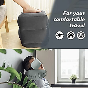 Inflatable Foot Rest Pillow for Travel Adjustable Three Layers for Adults Kids to Sleep While Traveling Suitable for Office Home with Pump Neck Pillow Eye Mask Earplugs and Portable Drawstring Bag