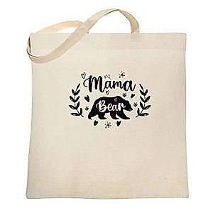 Mama Bear Mom Mothers Day Cute Funny Natural 15x15 inches Large Canvas Tote Bag Women